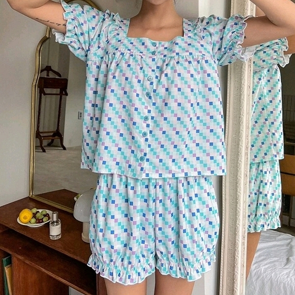 Dazy | Intimates & Sleepwear | Nwot 2piece Blue Plaid Pattern ...